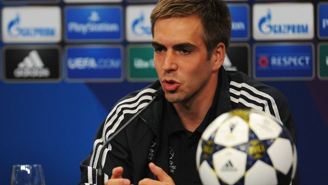 Philipp Lahm of FC Bayern München speaks during a press conference ...